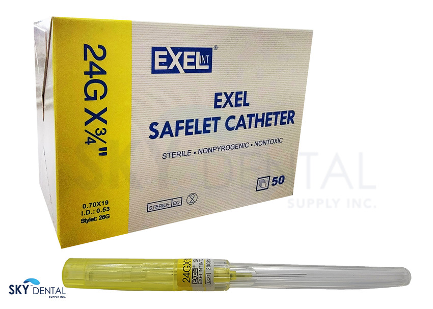 Safelet IV Catheter, 24G x 3/4", 50/bx